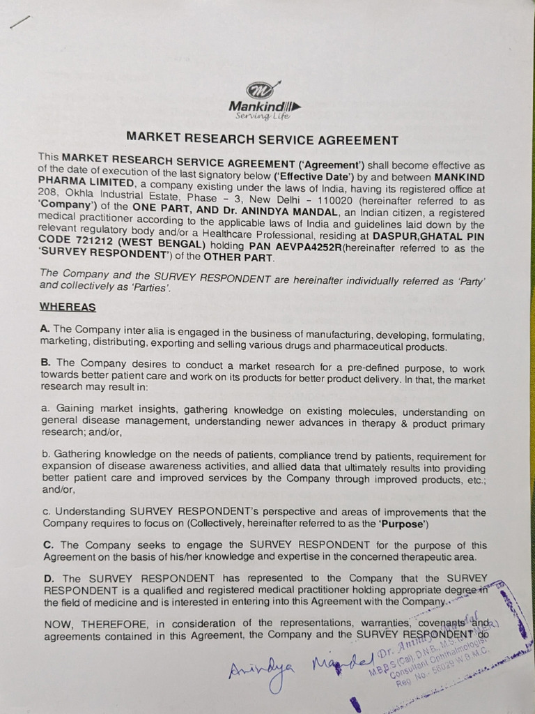 Anindya Mandal Agreement | PDF