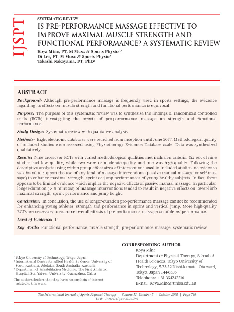 Massage Presport Effects Meta Analysis | PDF | Randomized Controlled ...