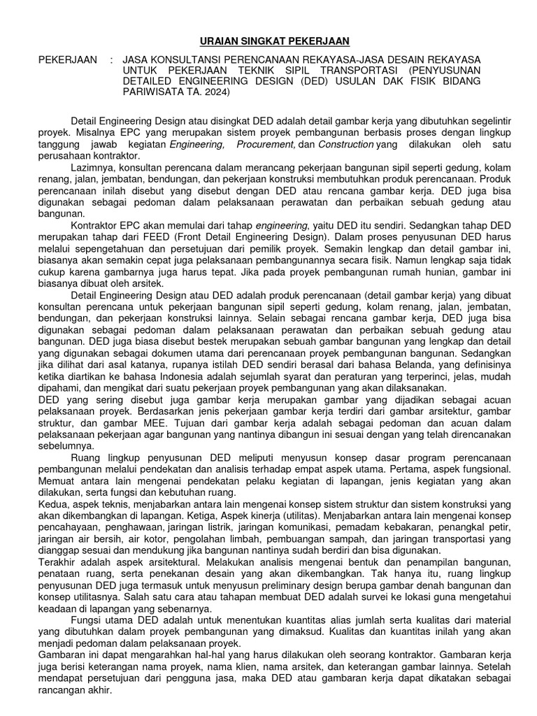 Uraian Singkat Pekerjaan DED Salib Kasih | PDF