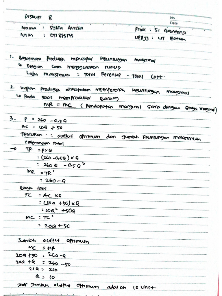 Diskusi 8 Matematika Ekonomi | PDF