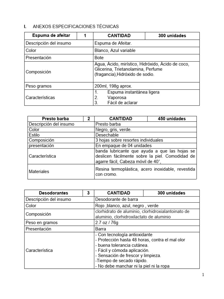 Anexos Especificaciones Técnicas | PDF | Jabón | Detergente
