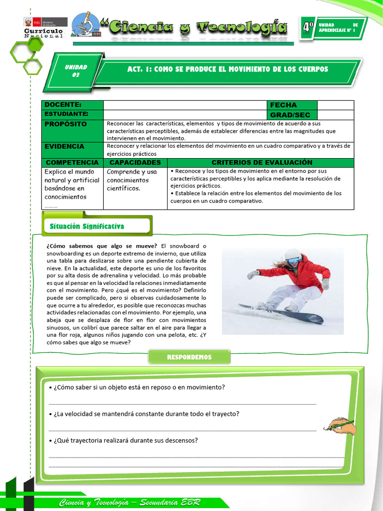 5º ACT 1-CYT-U2....... | PDF | Trayectoria | Física