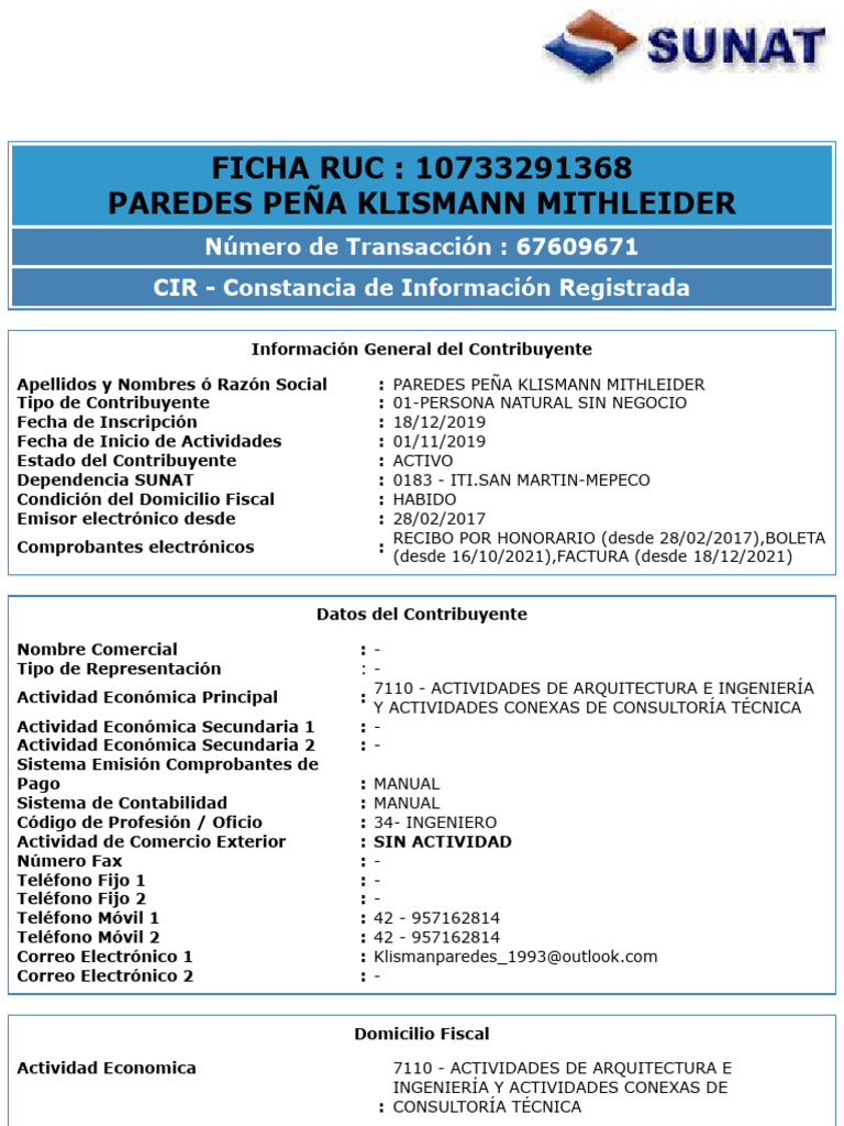 Ficha Ruc | PDF | Documento de identidad