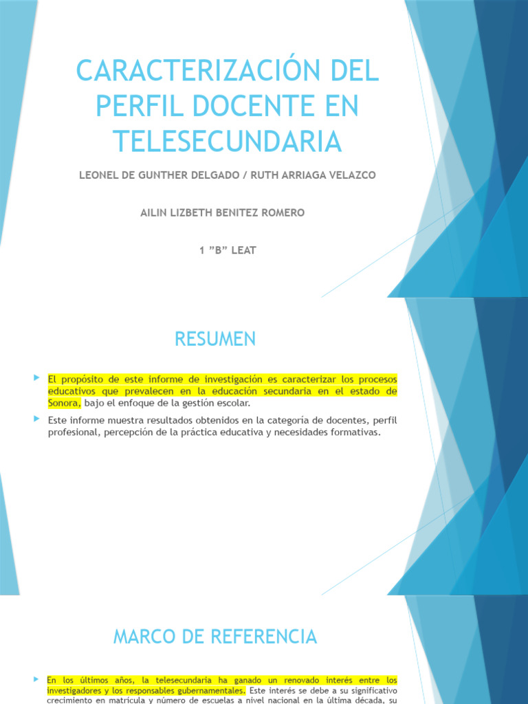 Diapositivas de Caracterización Del Perfil Docente en Telesecundaria ...