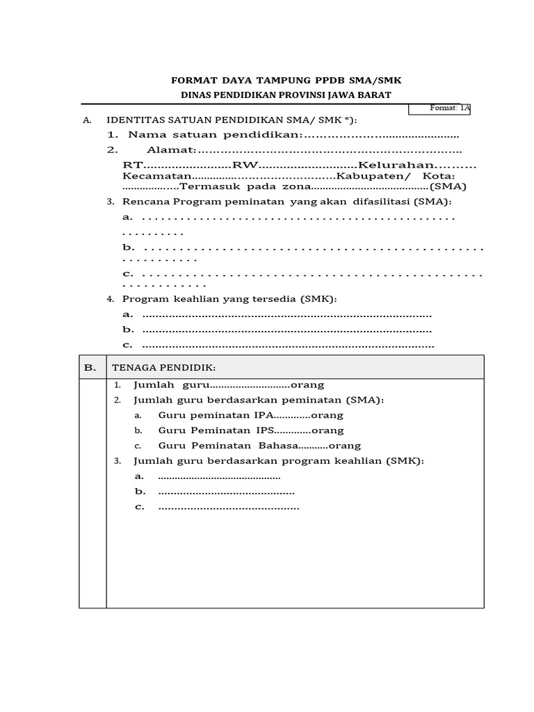 Format Daya Tampung PPDB Sma SMK | PDF | Komputer