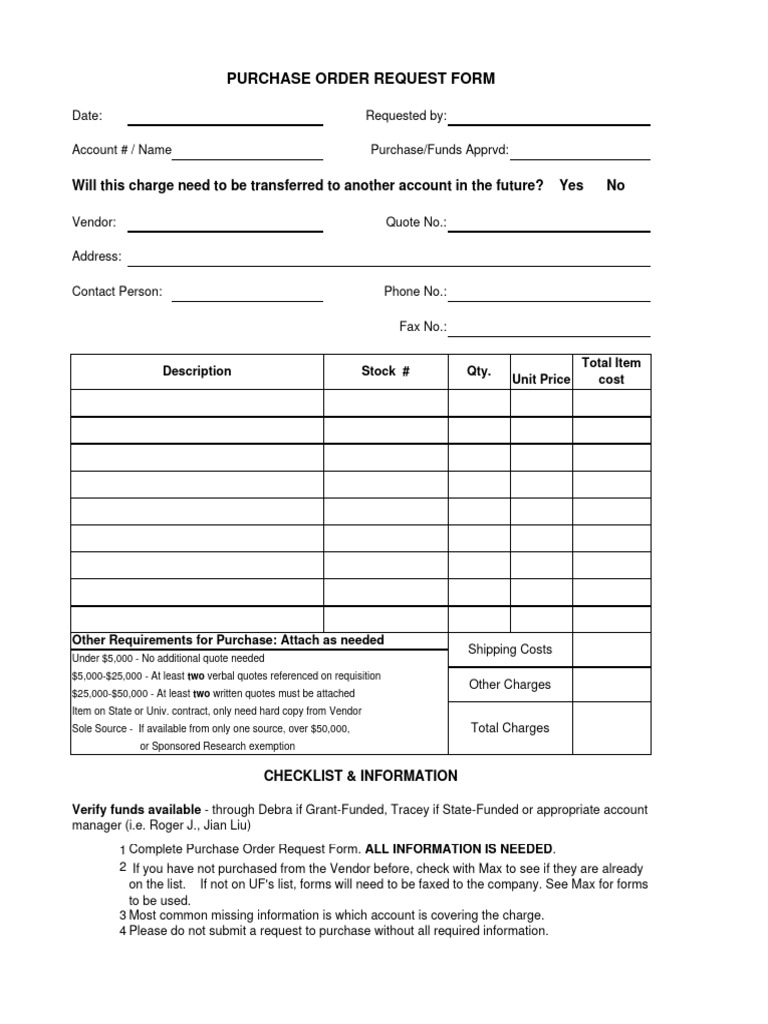 Purchase Order Request Form 1 | PDF