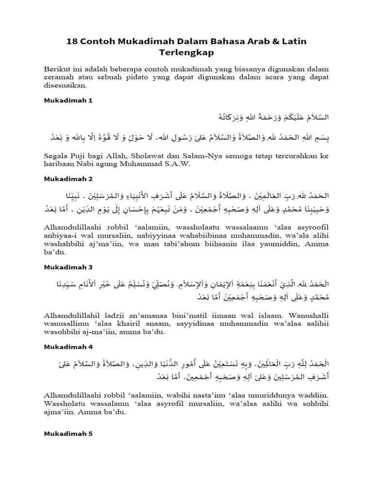 18 Contoh Mukadimah Dalam Bahasa Arab | PDF | Ortografi | Pemeriksaan
