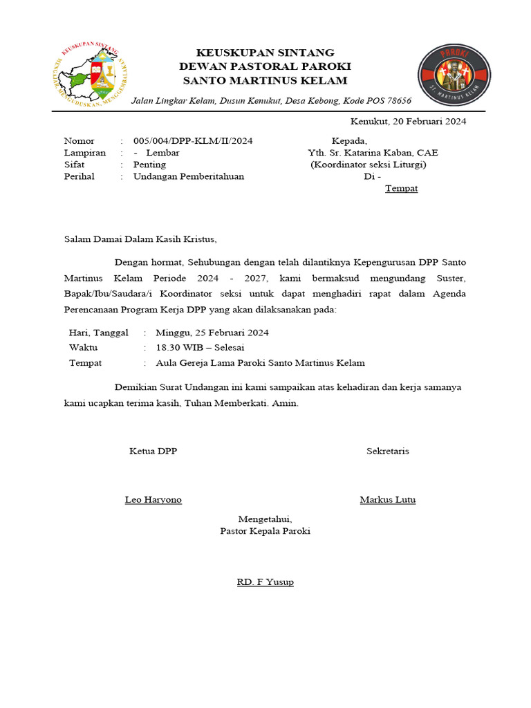 Undangan Rapat DPP 25 Feb 2024 | PDF