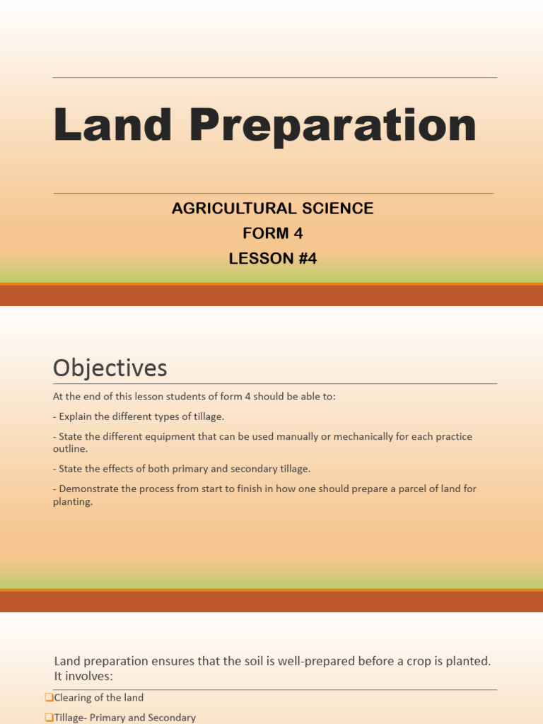 Land Preparation Techniques in Agriculture | PDF | Tillage | Plough
