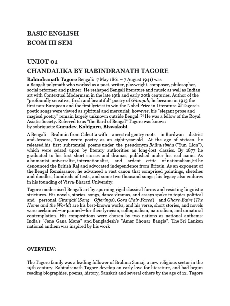 Bcom Iii Sem Basic English | PDF | Body Language | Rabindranath Tagore