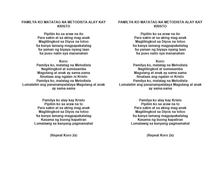 Pamilya Ko Matatag Na Metodista Alay Kay Kristo | PDF