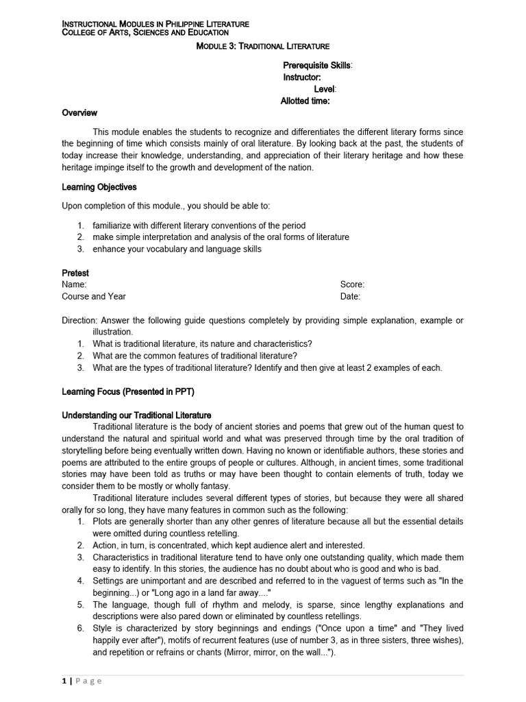 Module 3 (Phil Lit) | Download Free PDF | Narrative | Hero