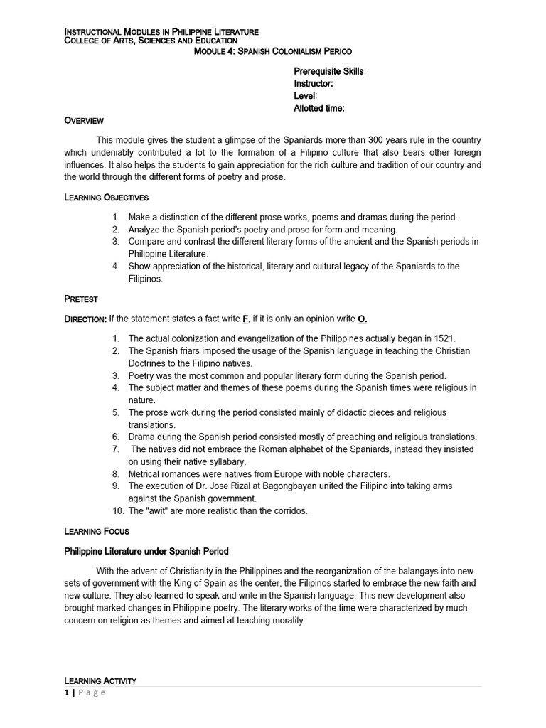 Module 4 (Phil Lit) | PDF | Philippines