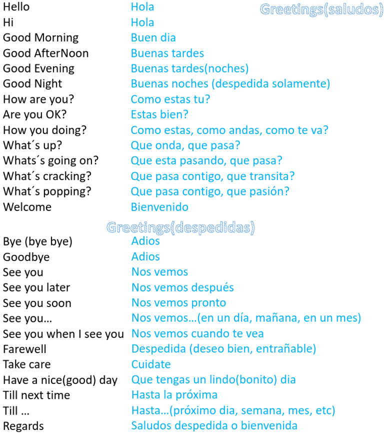 Greetings Saludos en Ingles | PDF | Artes del Lenguaje y Comunicación