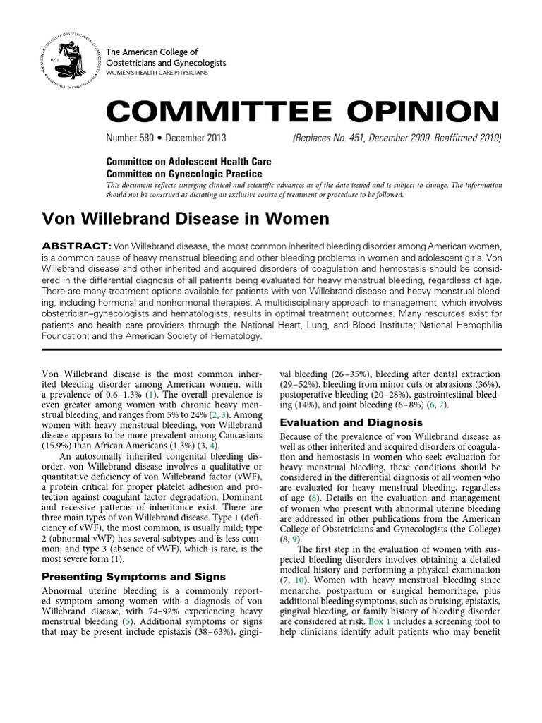 Understanding Von Willebrand Disease in Women | PDF | Bleeding | Hemostasis
