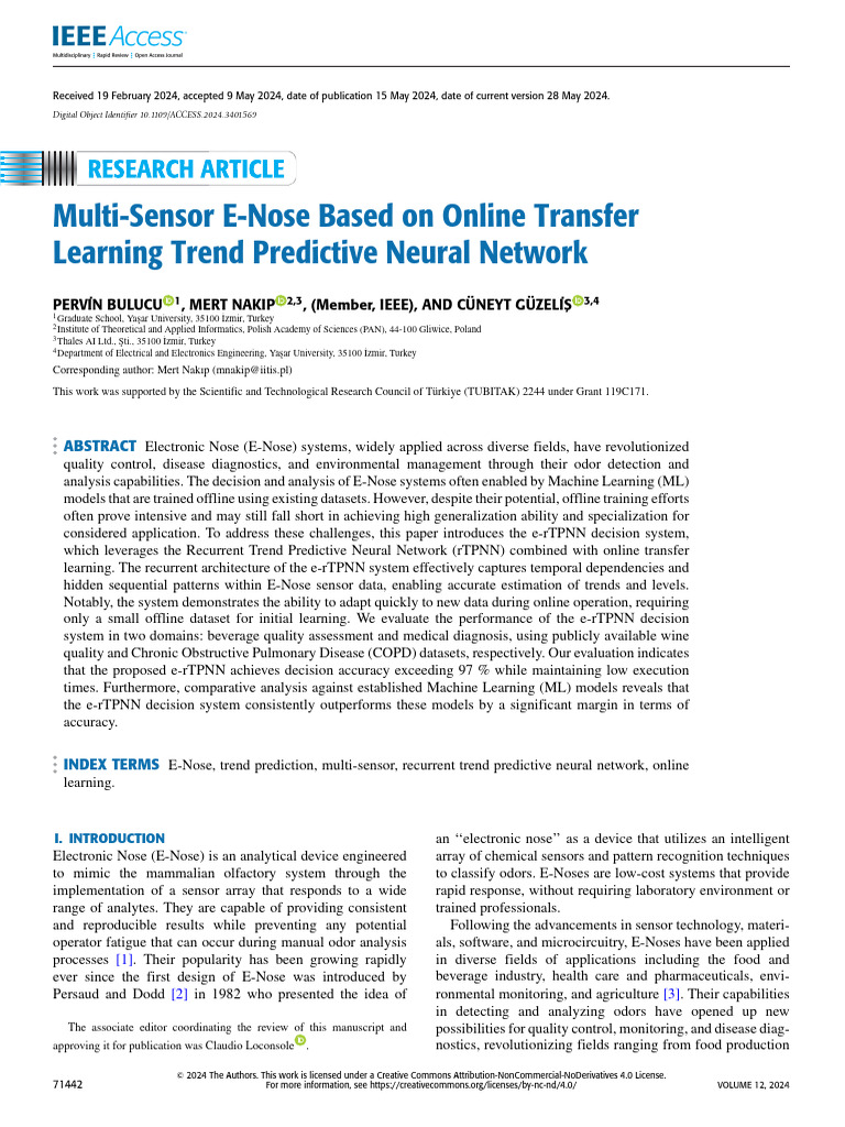 Multi-Sensor E-Nose Based On Online Transfer Learning Trend Predictive Neural Network | PDF ...