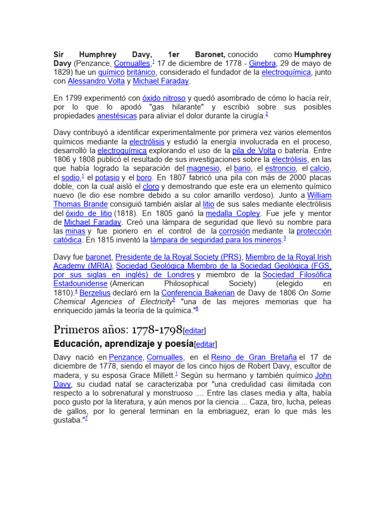 Sir Humphrey Davy | PDF | Elementos químicos | Química