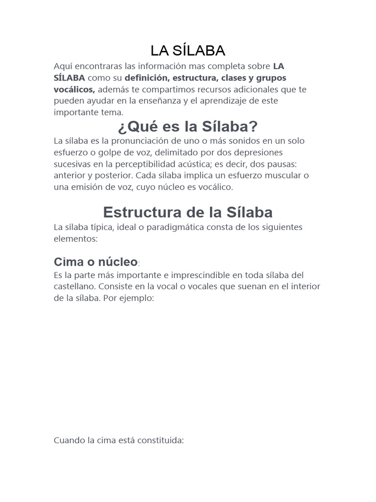 Guía Completa sobre la Sílaba | PDF | Sílaba | Vocal