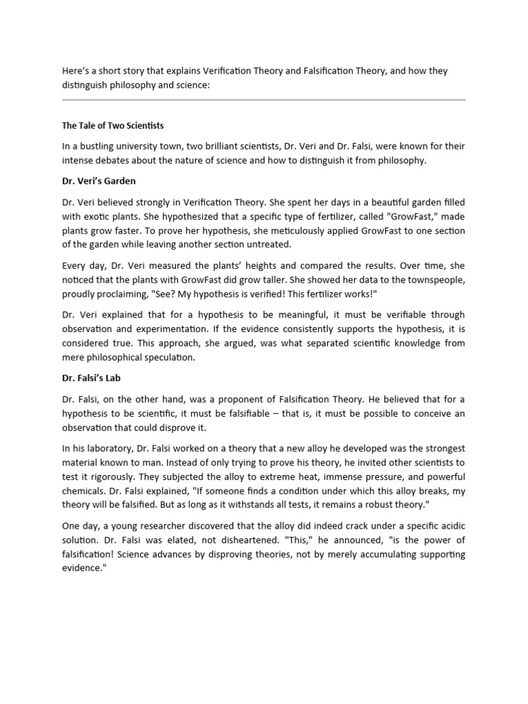 Story Depicting Verification and Falsification Theory | PDF ...