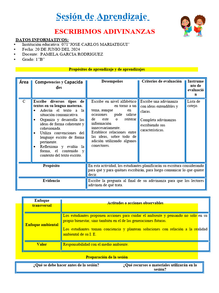 29 Mayo 1ero Com Escribimos Adivinanzas | PDF | Aprendizaje | Cognición