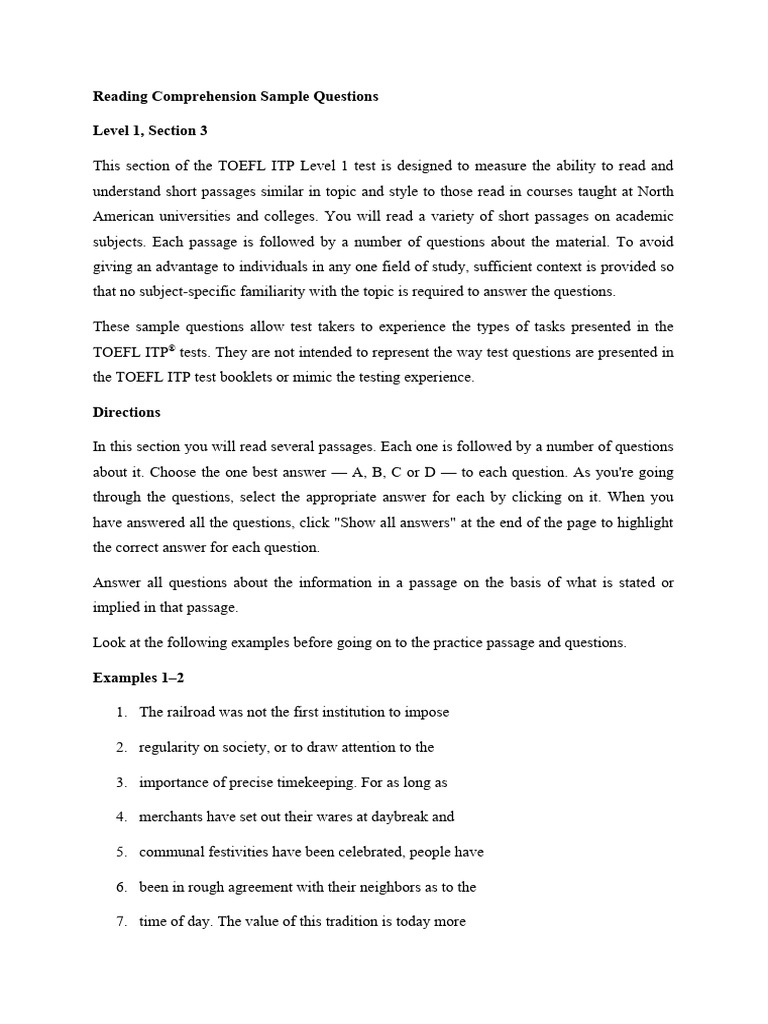 Sample TOEFL ITP Reading Test | PDF | Test Of English As A Foreign ...
