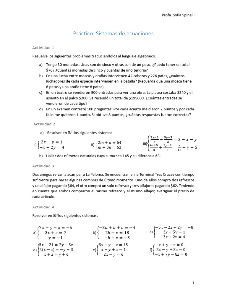 Práctico Sistemas de Ecuaciones | PDF