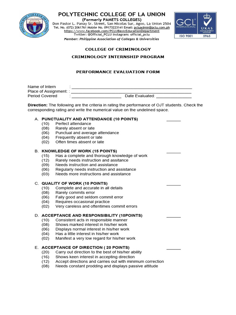 Performance Evaluation Form | PDF