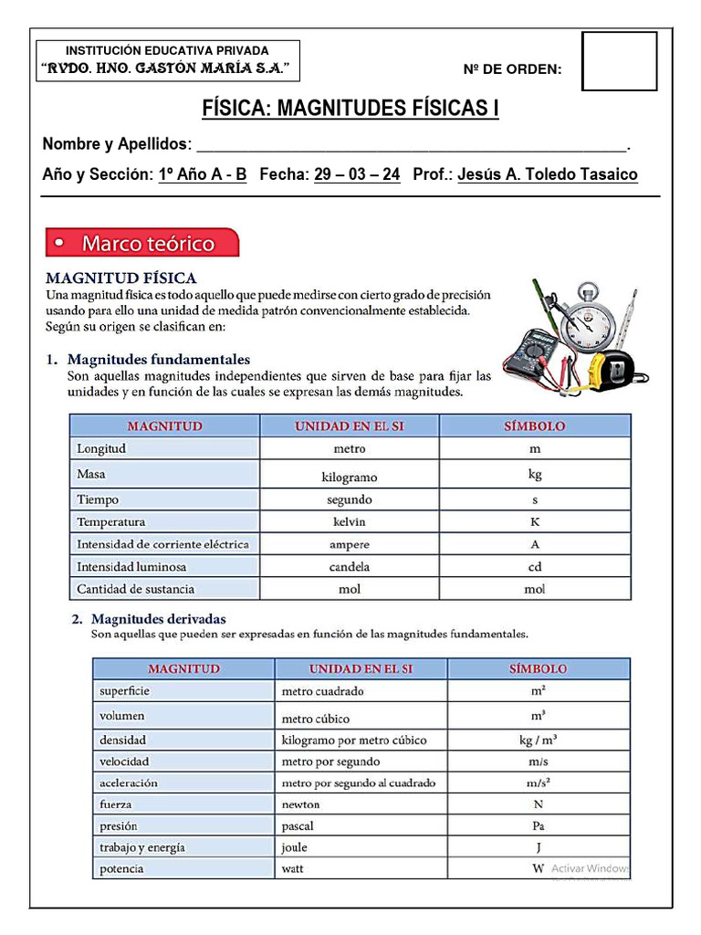 Física: Magnitudes Básicas para 1º Año | PDF | Metrología | Cantidad