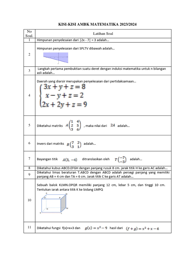 MATEMATIKA - LATIHAN SOAL AMBK 2024 | PDF