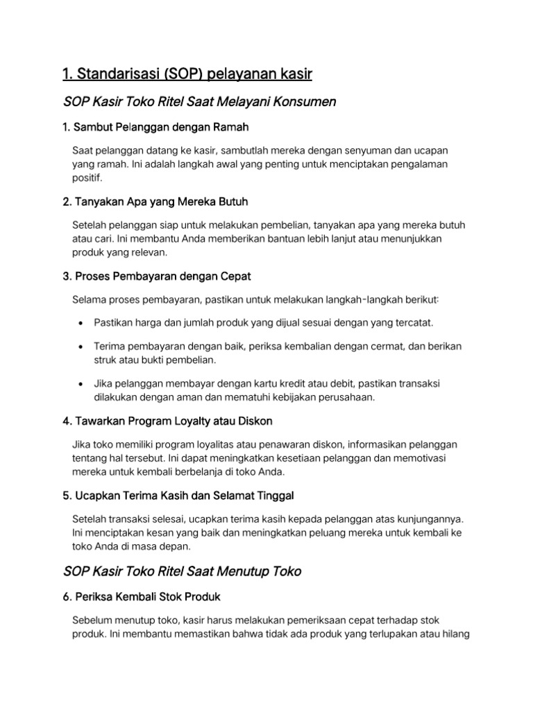 Sop Kasir | PDF