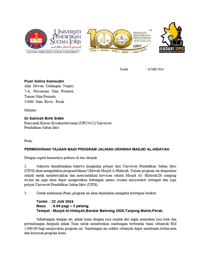 Surat Tajaan Copy YB Salina | PDF