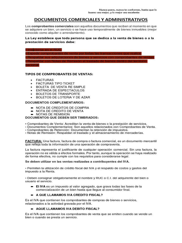 Documentos Comerciales y Administrativos | PDF | Factura | Impuesto al valor agregado