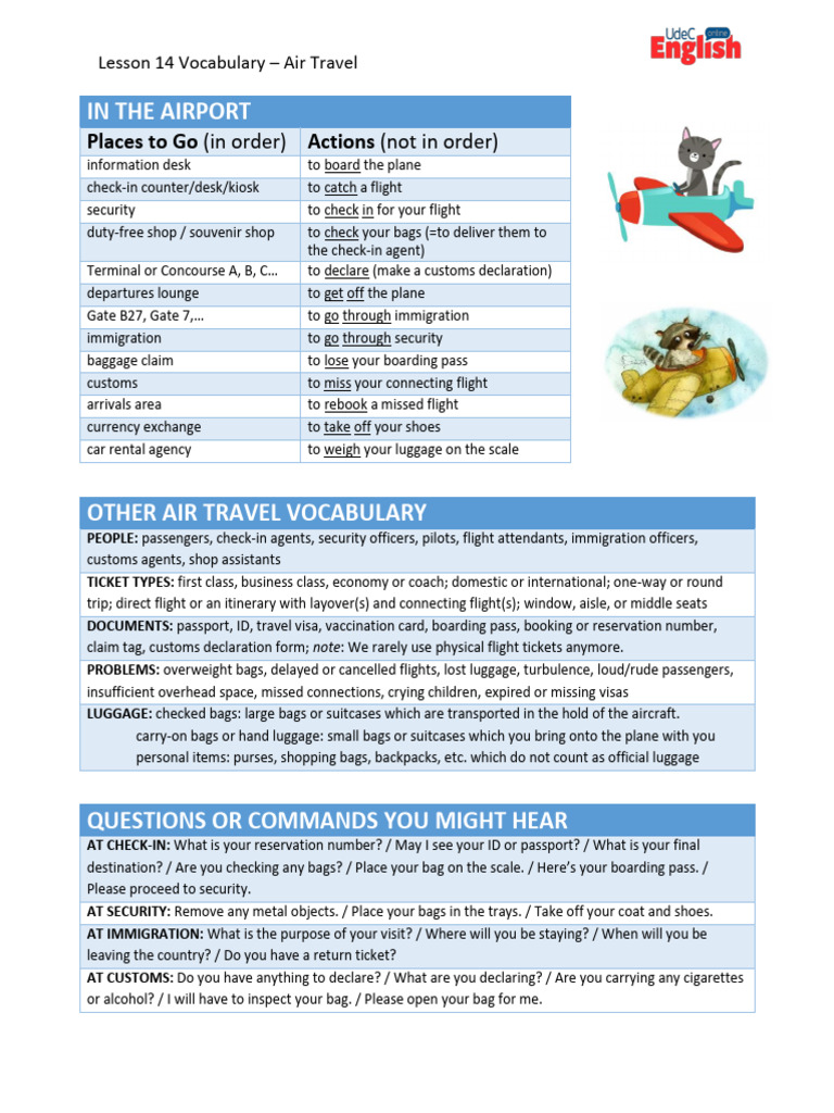 Lesson 14 Vocabulary - Air Travel | PDF | Baggage