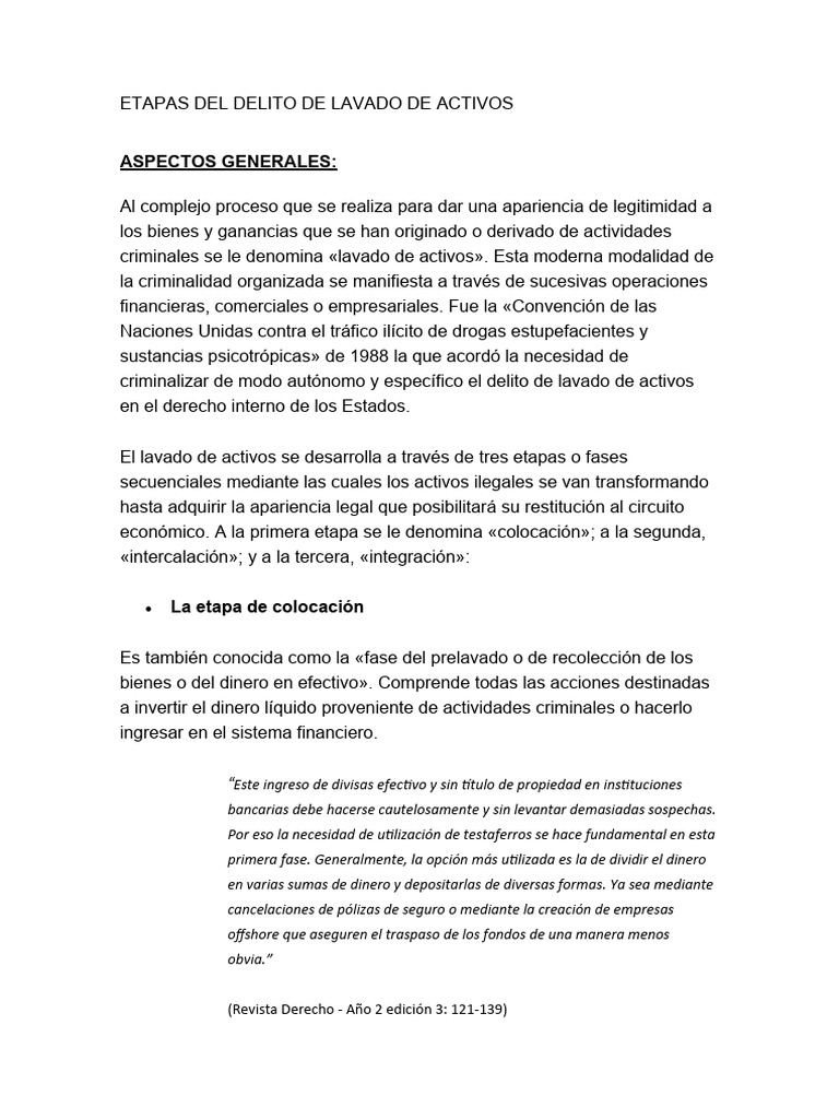 Etapas Del Delito de Lavado de Activos | PDF | Lavado de dinero | Dinero