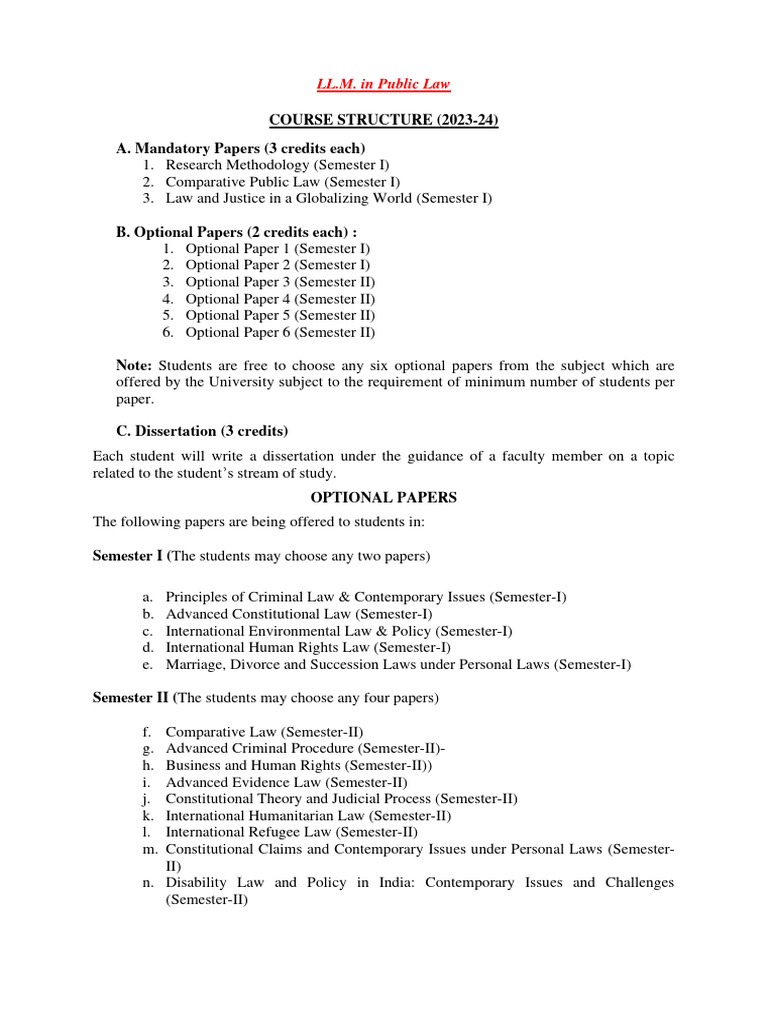 LLM Course Structure 2023 24 | PDF | Regulation | Thesis