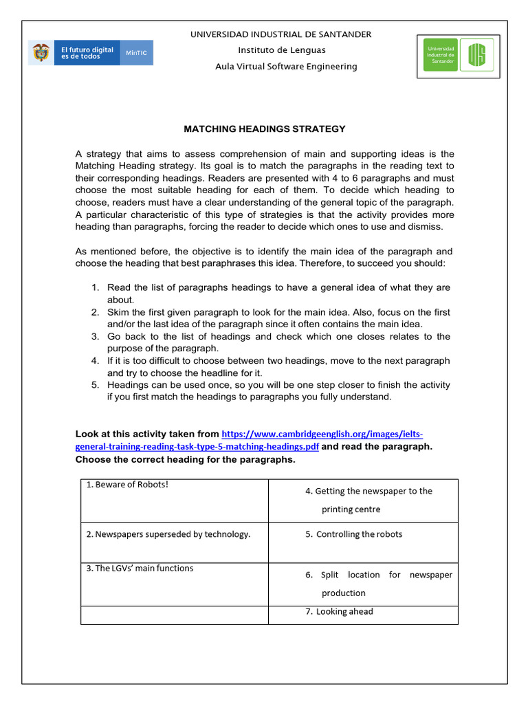 Matching Headings Strategy | PDF | Newspapers | Computing
