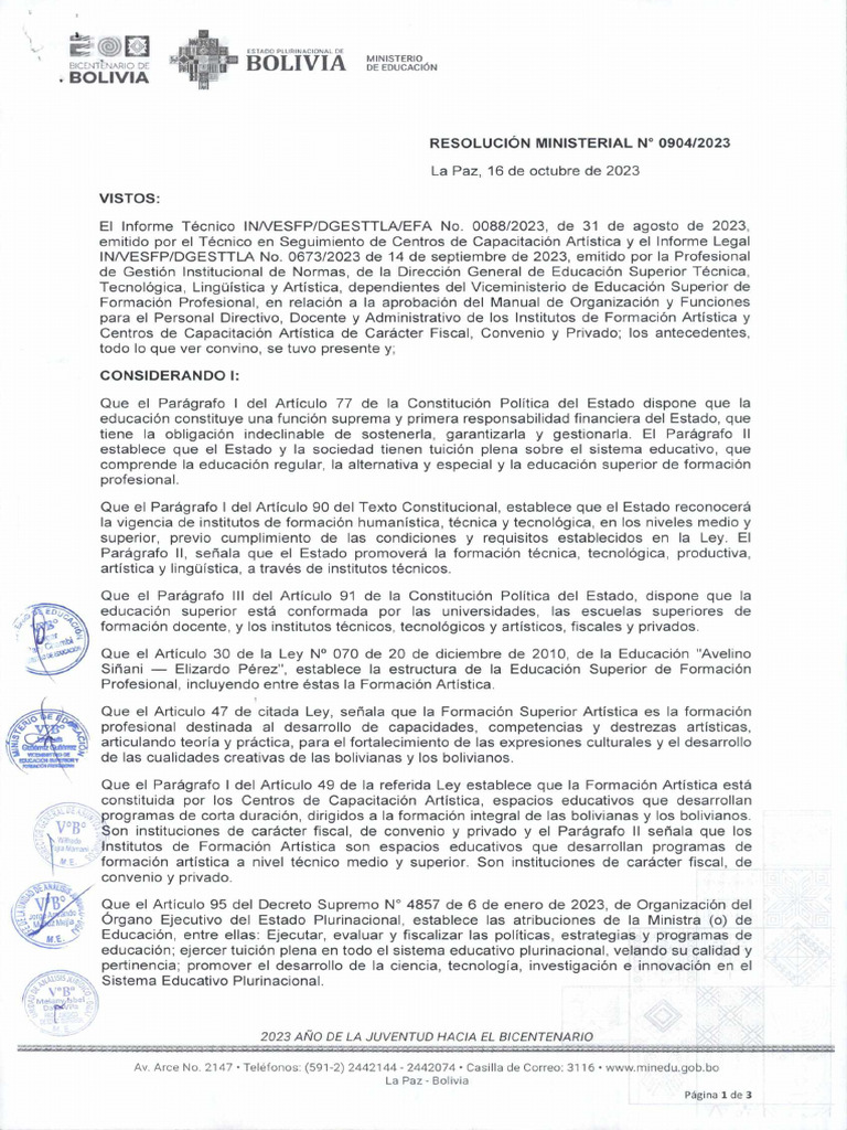 RM 0904-2023 | PDF | Educación más alta | Maestros