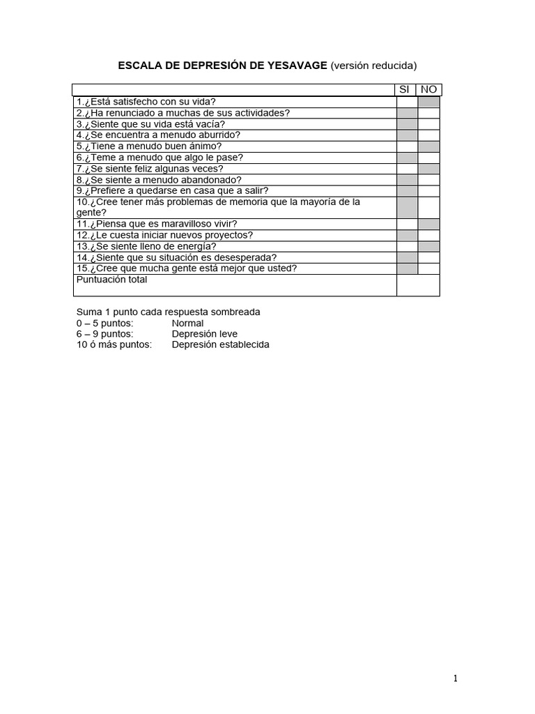 Escala de Depresion de Yesavage | PDF