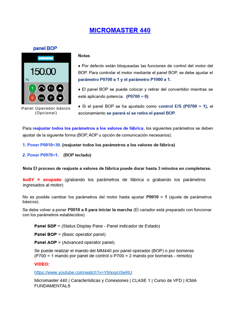 Micromaster 440 - Configurar | PDF | Frecuencia | Red eléctrica