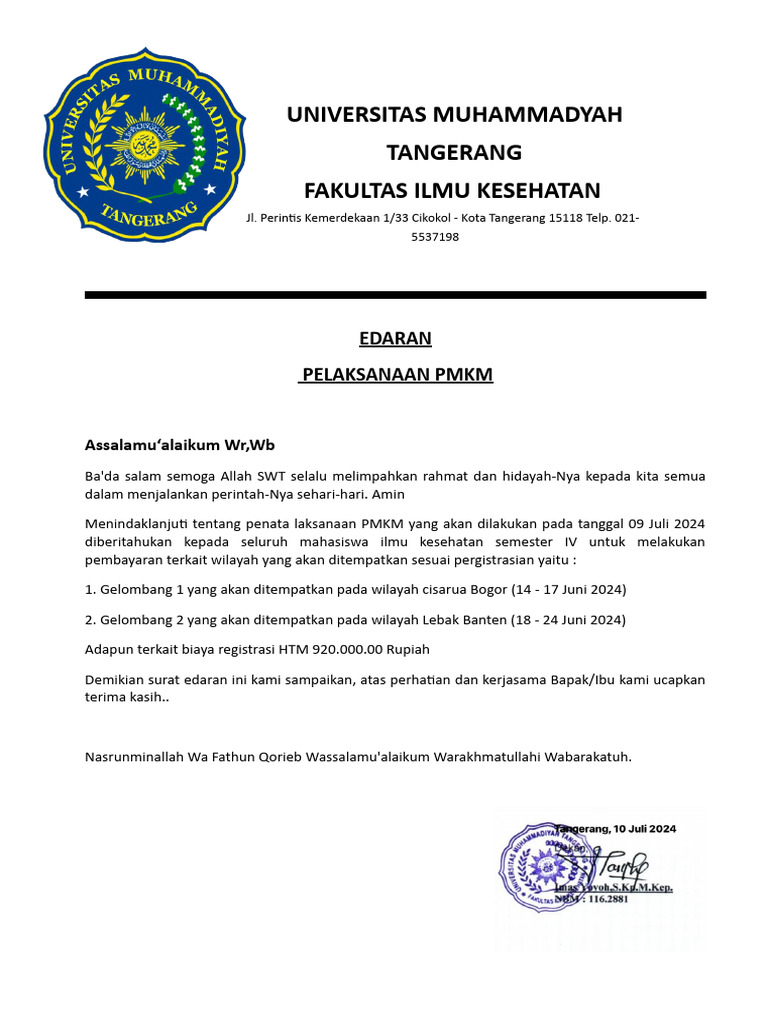 Edaran Penatalaksanaan PMKM (Pengabdian Mahasiswa Kepada Masyarakat ...