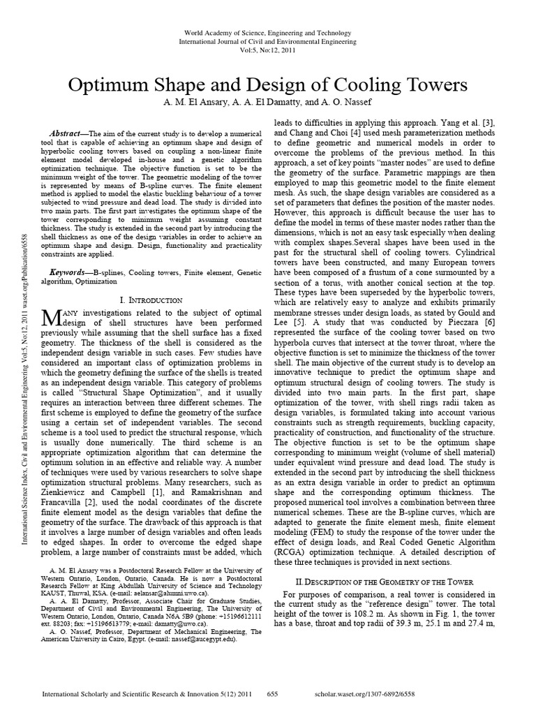 Optimum Shape and Design of Cooling Towers: A. M. El Ansary, A. A. El Damatty, and A. O. Nassef ...
