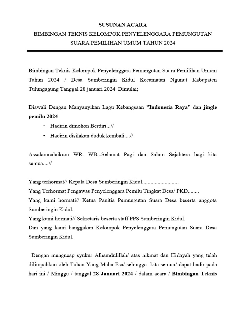 Susunan Acara Bimtek Kpps | PDF