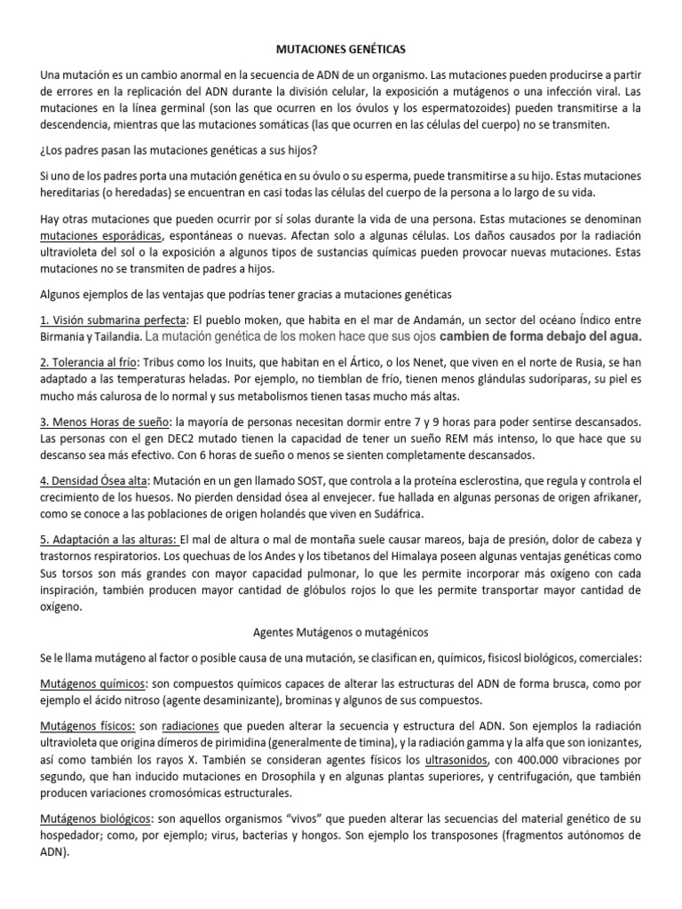 Mutaciones Genéticas Imprimir Estudiantes | PDF | Mutageno | Mutación