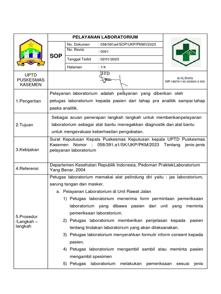 Ilp Sop Jenis Pelayanan Laboratorium | PDF