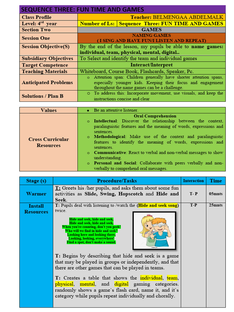 4ps - Seq 03 Sect 2 Lesson 01 Naming Games | PDF | Communication | Attention