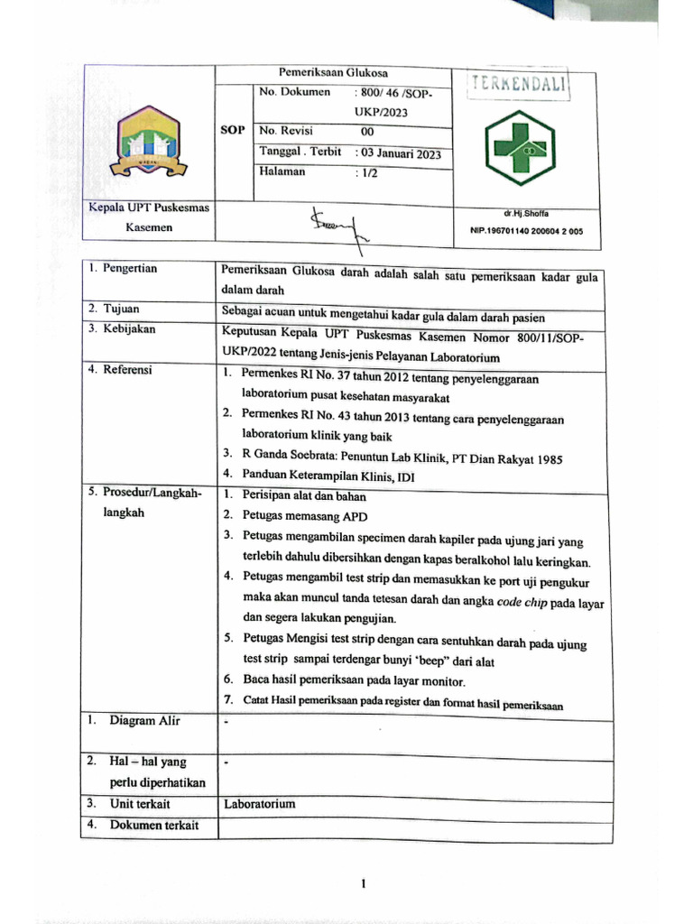 Ilp Sop Pemeriksaan Glukosa Darah | PDF