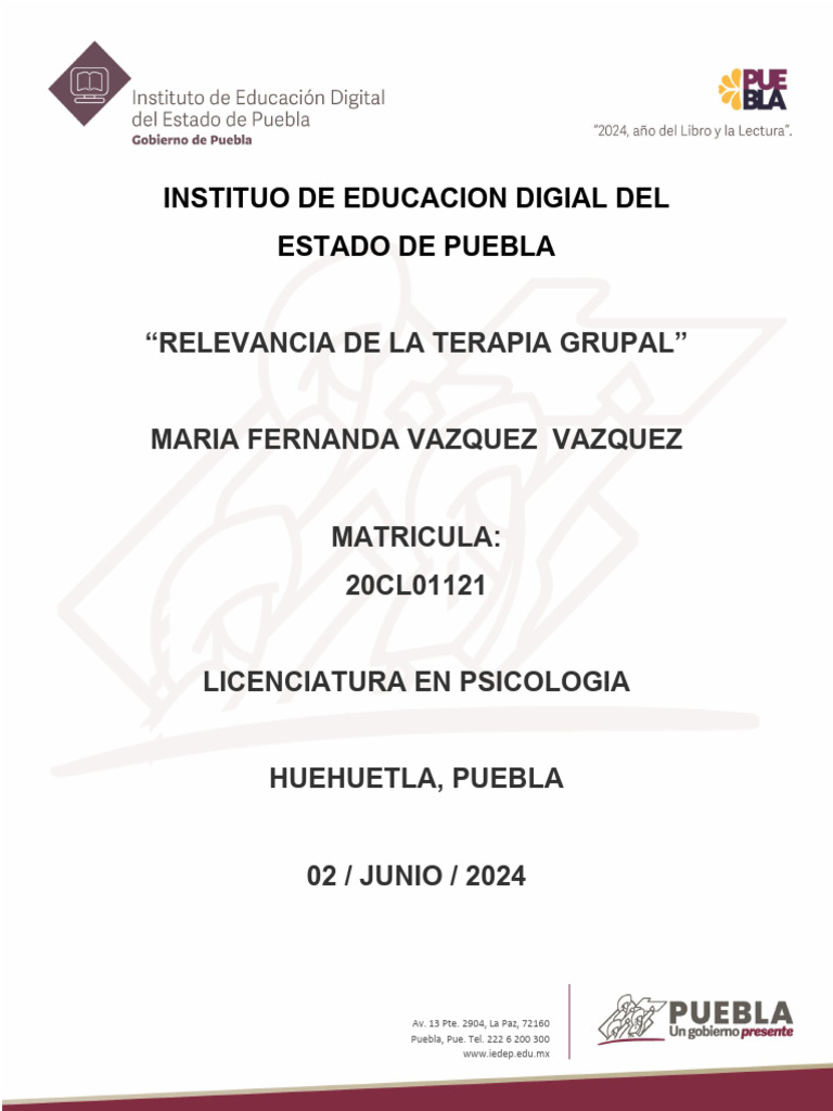 Terapia Grupal U1 | PDF | Psicoterapia | Psicoterapia grupal