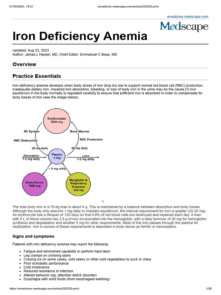 Emedicine - Medscape - Iron Deficiency | PDF | Anemia | Iron