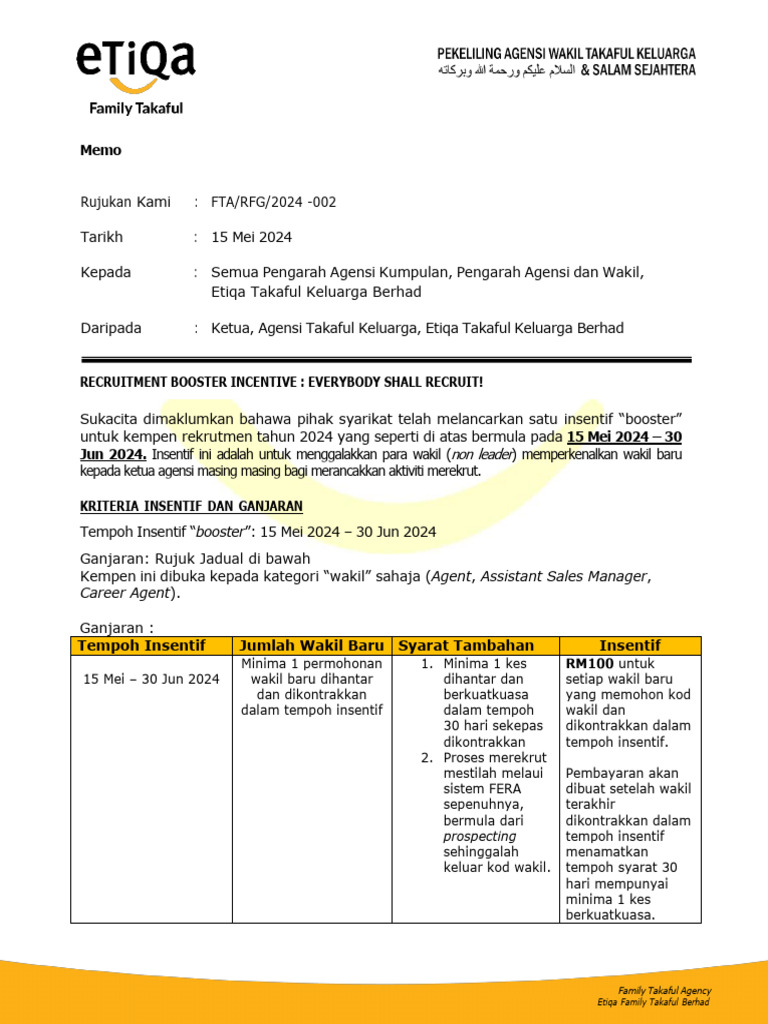 Memo Recruitment Booster Incentive Everybody Shall Recruit EPP Release ...