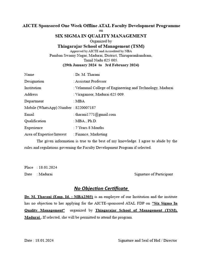 NoC Format For ATAL FDP | PDF